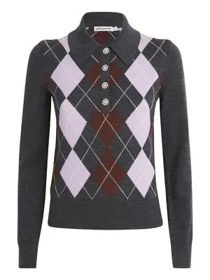 SELF-PORTRAIT Wool Argyle Sweater - Grey