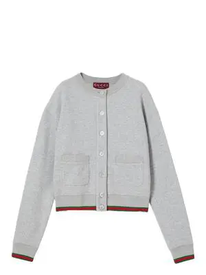 Gucci Cotton Jersey Cardigan With Web - Grey