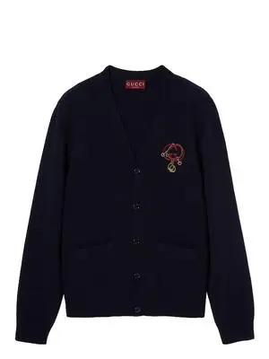 GUCCI Knit Wool Cardigan With Embroidery
