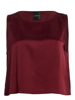 LESET Barb Satin Crop Top - Burgundy