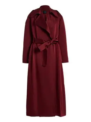 LESET Barb Satin Trench Coat - Burgundy
