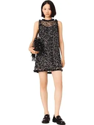 Maje Floral Sequin-embroidered Tulle Dress - Black