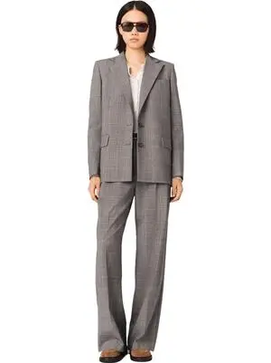 Maje Wool Checked Suit Jacket - Grey