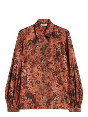 Max Mara Relaxed-fit Printed Silk Shirt - Terra Cotta