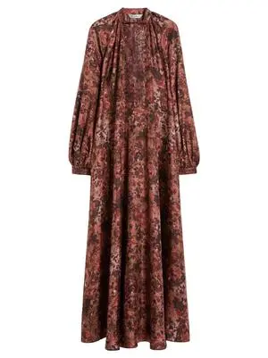 Max Mara Flared Printed Silk Maxi Dress - Bordeaux