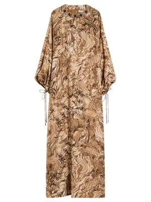 Max Mara Printed Silk Maxi Dress - Gold