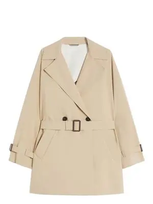Max Mara Short Trench Coat In Water-repellent Canvas - Beige