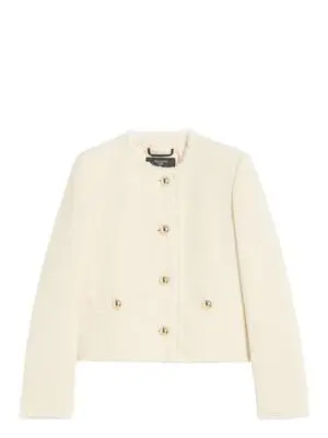 Max Mara Wool-blend Cropped Jacket With Fringed Trims - Ecru
