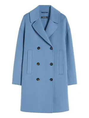 Max Mara Wool Broadcloth Midi Coat - Light Blue
