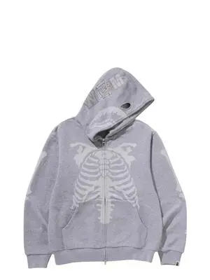 A BATHING APE Skeleton Shark Heavy Washed Cropped Fit Full Zip Hoodie Grey