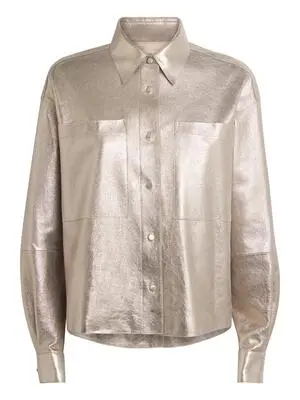 Lafayette 148 New York Metallic Suede Cropped Shirt - Beige