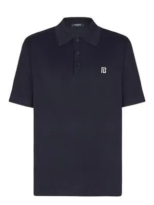 Balmain Silk-cotton Logo Polo Shirt - Navy