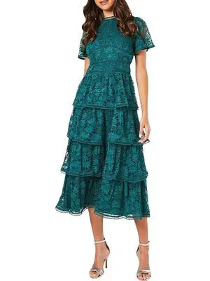 Coast Petite Tiered Lace Dress - Dark Green