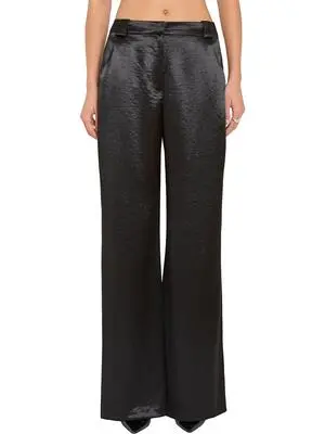 Amanda Uprichard Saddler Hammered Satin Wide Leg Pants - Black