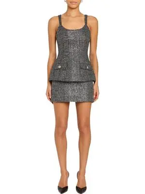 Amanda Uprichard Empire Mini Dress In Clarkson Tweed - Black/silver