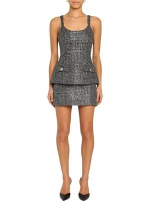 Amanda Uprichard Empire Mini Dress In Clarkson Tweed Black/silver