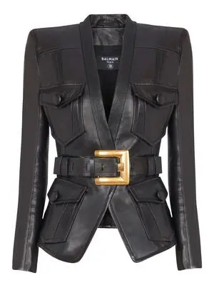 Balmain Belted Leather Jacket - Black