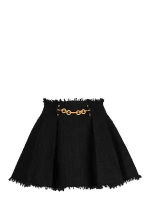 Balmain Pleated Flared Tweed Skirt - Black