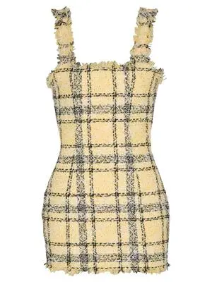 Balmain Short Strappy Dress In Glitter Tweed - Yellow