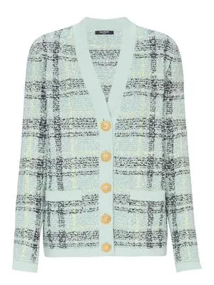 Balmain Loose Glitter Tweed Cardigan - Green