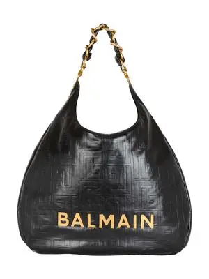 Balmain 1945 Soft Hobo Tote Bag With Monogram - Black