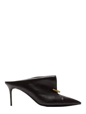 Balmain Lambskin Leather Mules With Front Piercing - Black