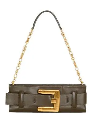 Balmain Anthem Calfskin Leather Clutch - Khaki
