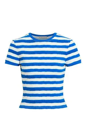 Alice + Olivia Striped Ribbed Cotton-blend Top - Bright Blue
