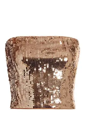 Alice + Olivia Vivi Cropped Sequined Top - Bronze