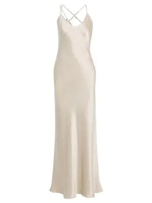 Michelle Mason Draped Silksatin Maxi Dress - Platinum