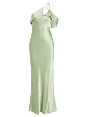 Michelle Mason One-Shoulder Silk-Satin Gown Mint