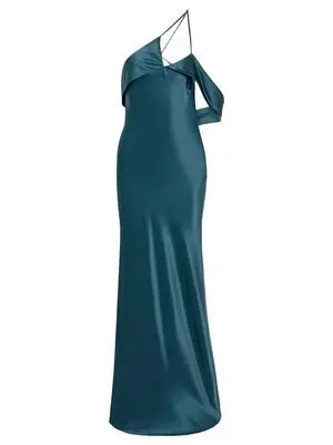 Michelle Mason One-shoulder Silk-satin Gown - Petrol