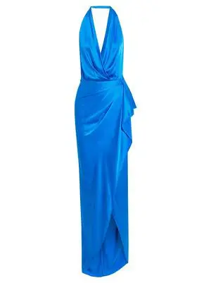 Michelle Mason Draped Silksatin Halterneck Gown - Azure