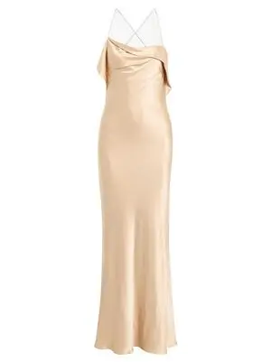 Michelle Mason Draped Silk-satin Gown - Beige