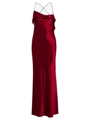 Michelle Mason Draped Silk-satin Gown - Crimson