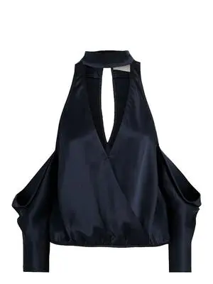 Michelle Mason Cold-shoulder Silk-satin Top - Midnight Blue