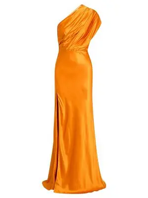 Michelle Mason One-shoulder Open-back Silk-satin Gown - Orange