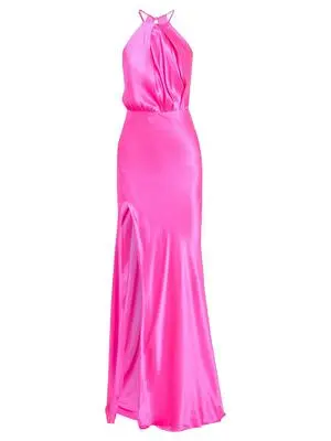 Michelle Mason Draped Cutout Silk-satin Gown - Bright Pink