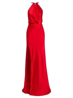 Michelle Mason Draped Cutout Silk-satin Gown - Red