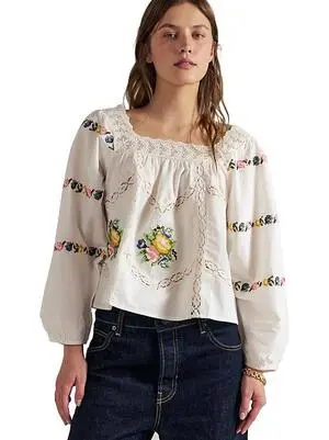 FREE PEOPLE Homebound Embroidered Blouse
