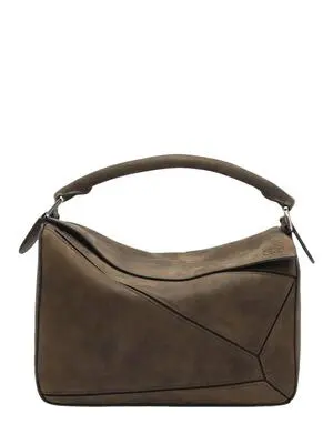 Loewe Small Puzzle Bag In Nubuck Leather - Green