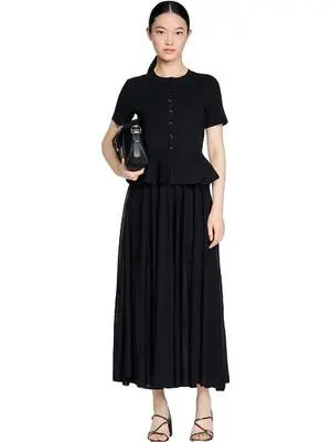 Sandro Peplum Knit Maxi Dress - Black