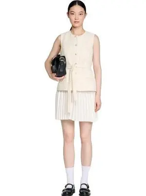 Sandro Two-material Mini Dress - Neutral / White