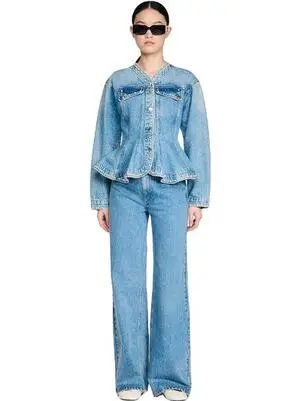 Sandro Beaded Denim Peplum Jacket - Blue