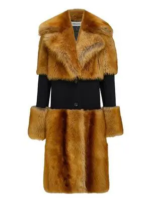 FERRAGAMO Long Shearling Coat With Wool Inlay - Gold
