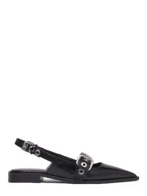 Maje Flat Leather Strap Slingbacks - Black