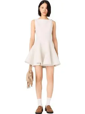 Maje Short Flared Tweed Dress - Neutral / White