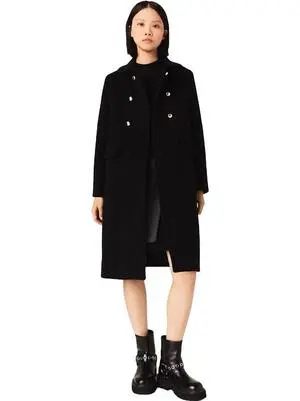 Maje Long Wool-blend Coat - Black