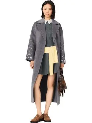 Maje Long Double-faced Rhinestone Coat - Black / White / Pink / Gray