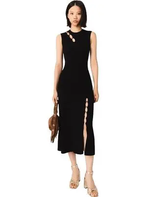 Maje Cutaway Rib Knit Maxi Dress - Black